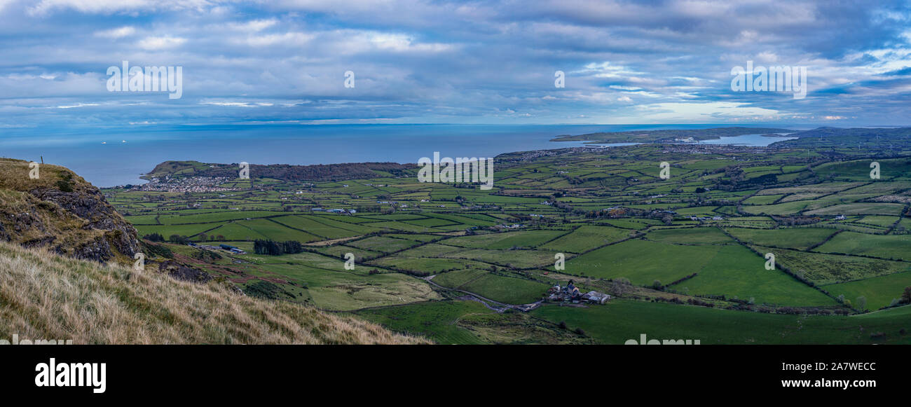 Panoramic view of Ballygalley and Larne, Islandmagee and Larne lough ...