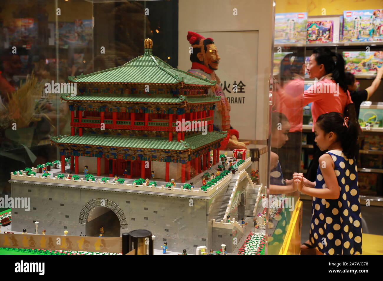 A replica of the Bell Tower made of Lego bricks is displayed at the ...