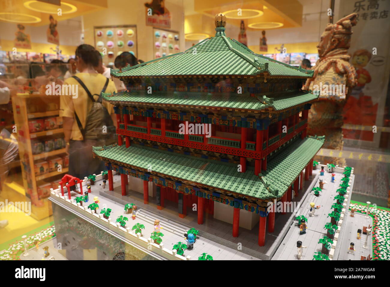 A replica of the Bell Tower made of Lego bricks is displayed at the ...