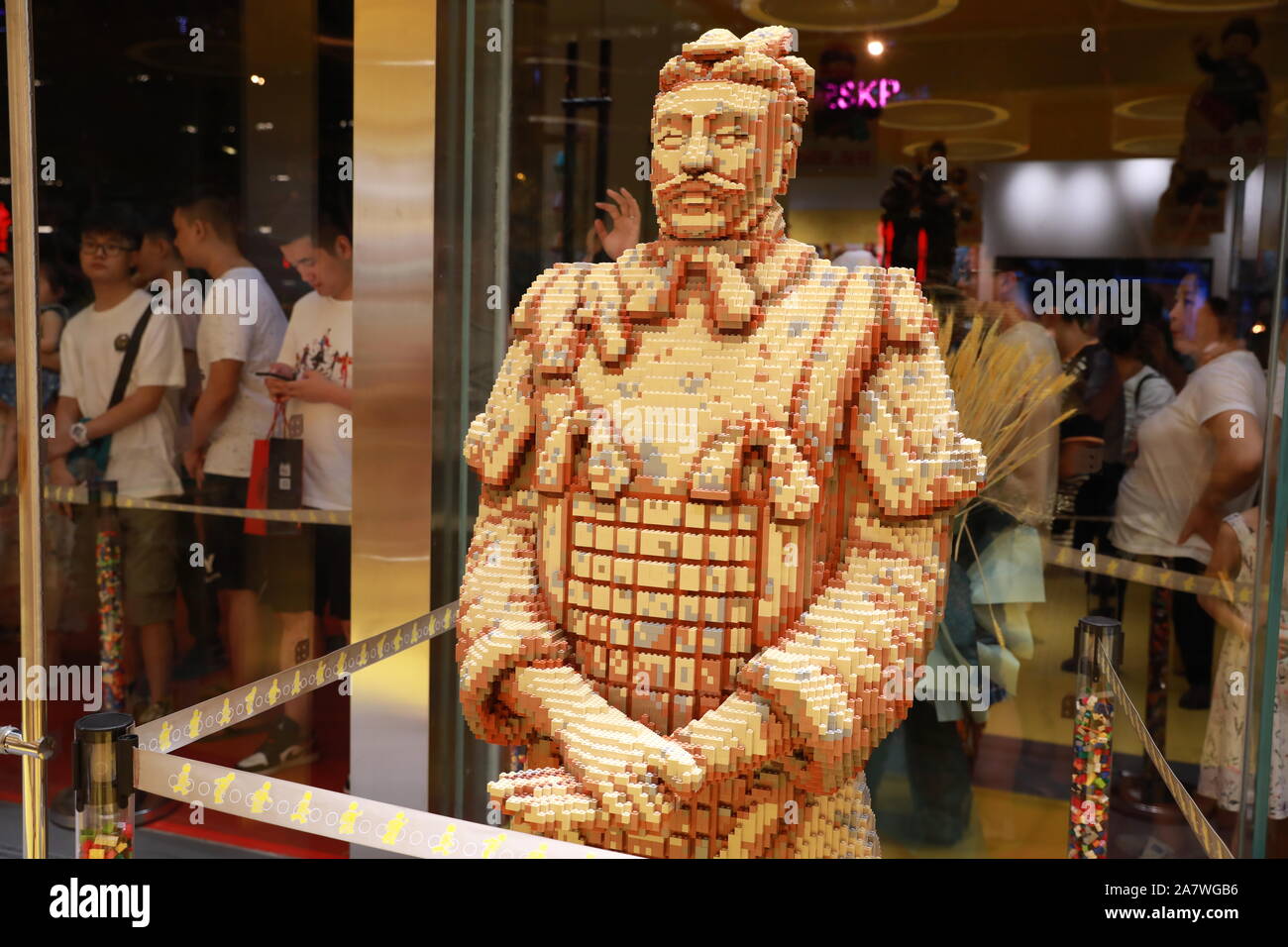 A replica of a terracotta warrior made of Lego bricks is displayed at ...