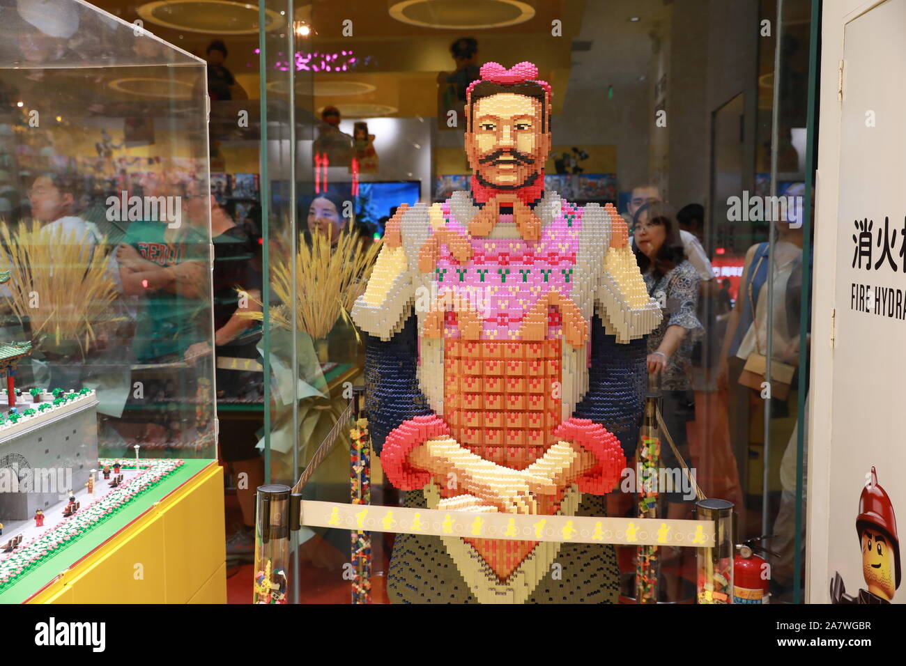 A replica of a terracotta warrior made of Lego bricks is displayed at ...