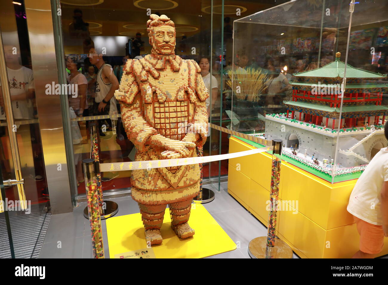 A replica of a terracotta warrior made of Lego bricks is displayed at ...