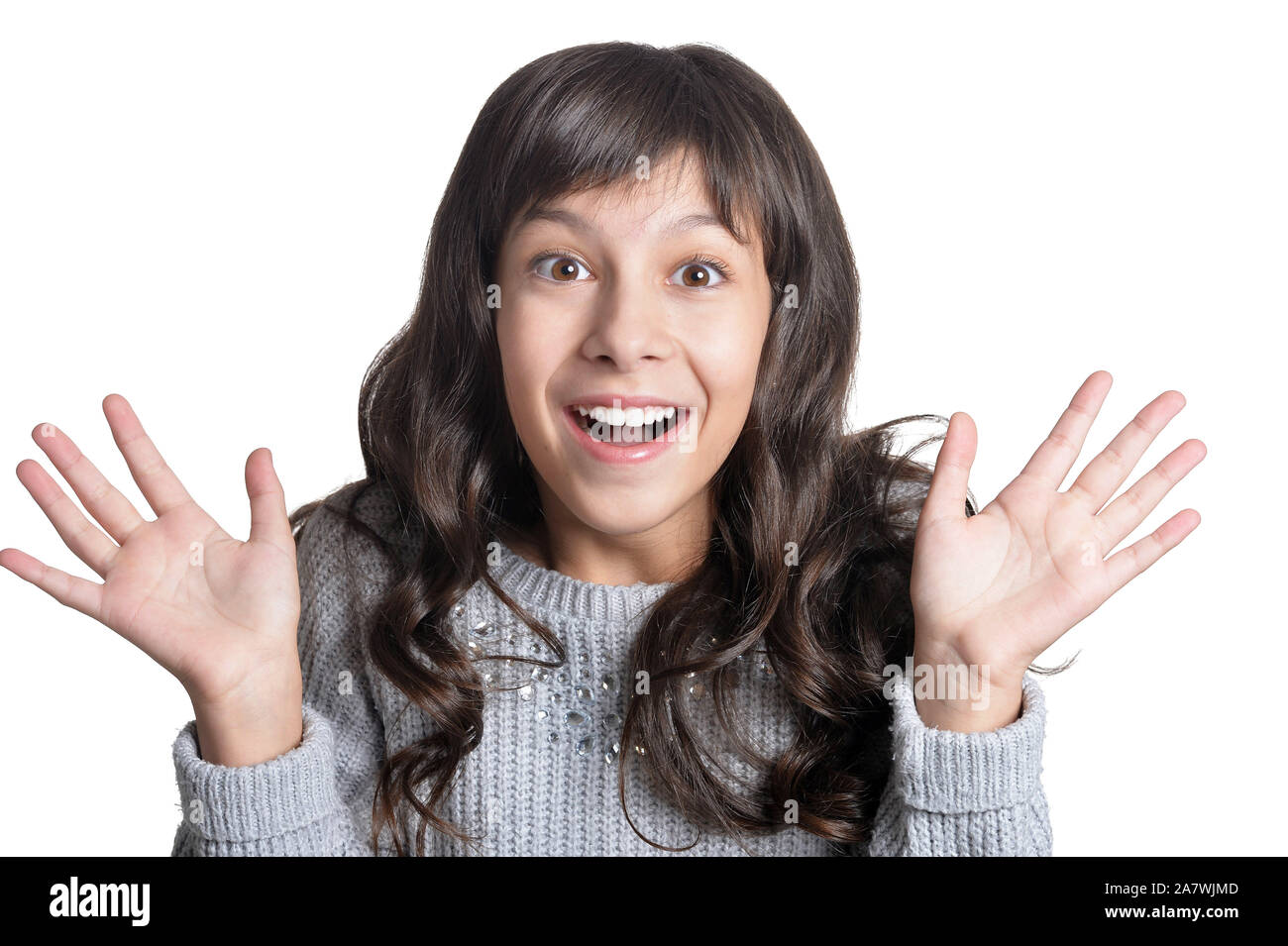 Cute emotional girl posing isolated on white background Stock Photo - Alamy