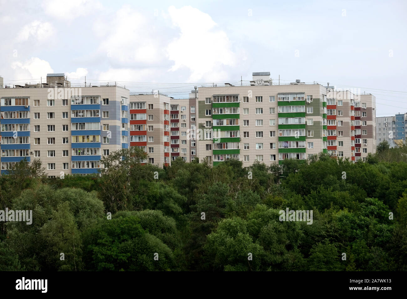 Densest city development of apartment buildings in the green area of ...