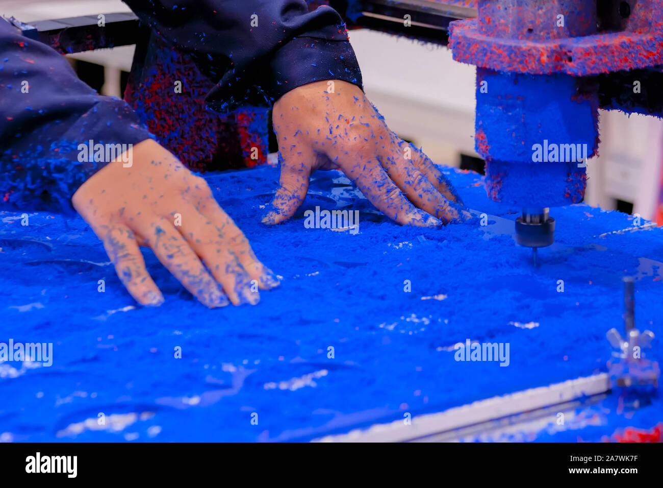 Milling machine during work with plastic material Stock Photo - Alamy