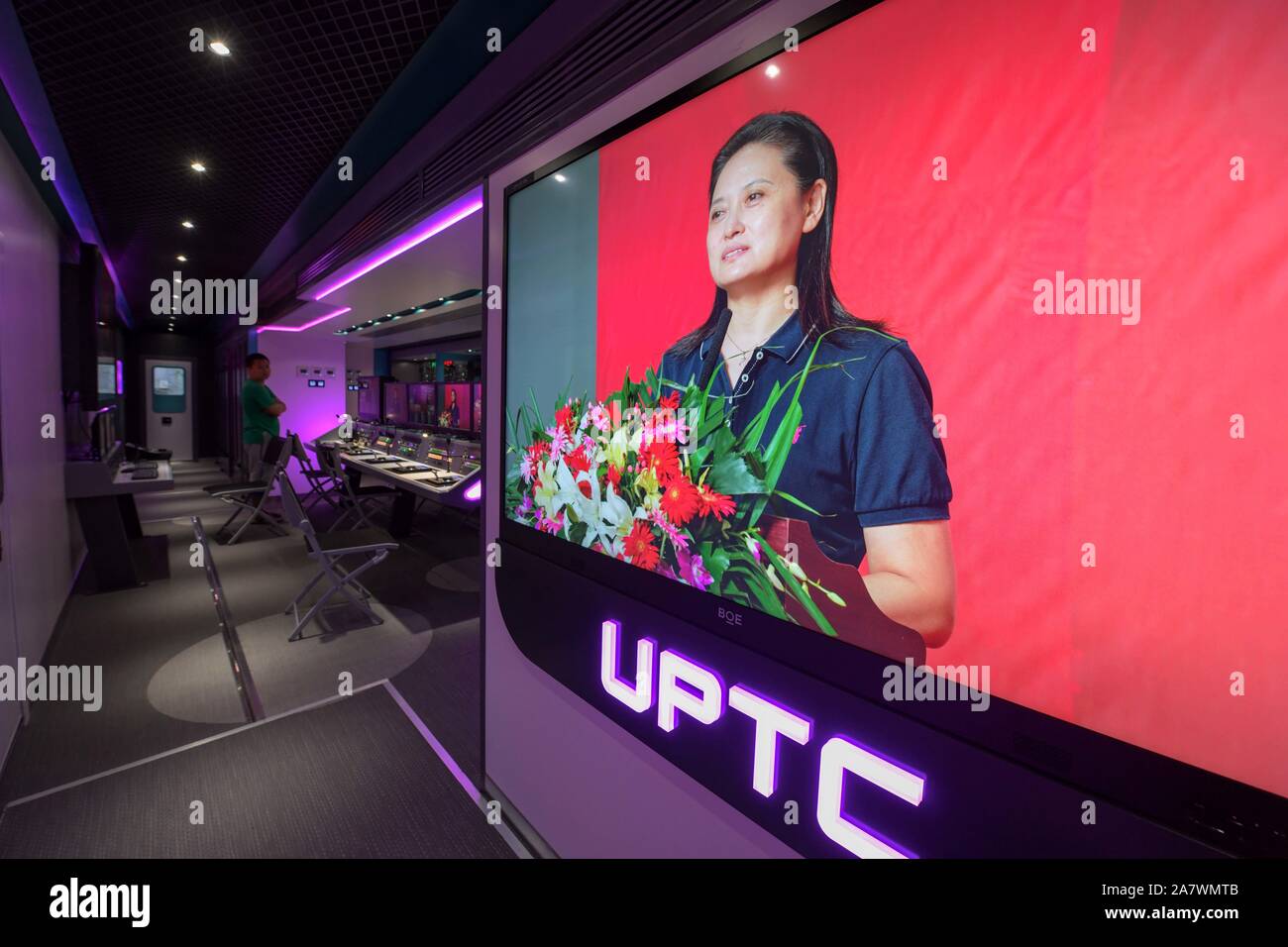 Interior view of China's self-designed broadcast van based on 5G and 8K ...