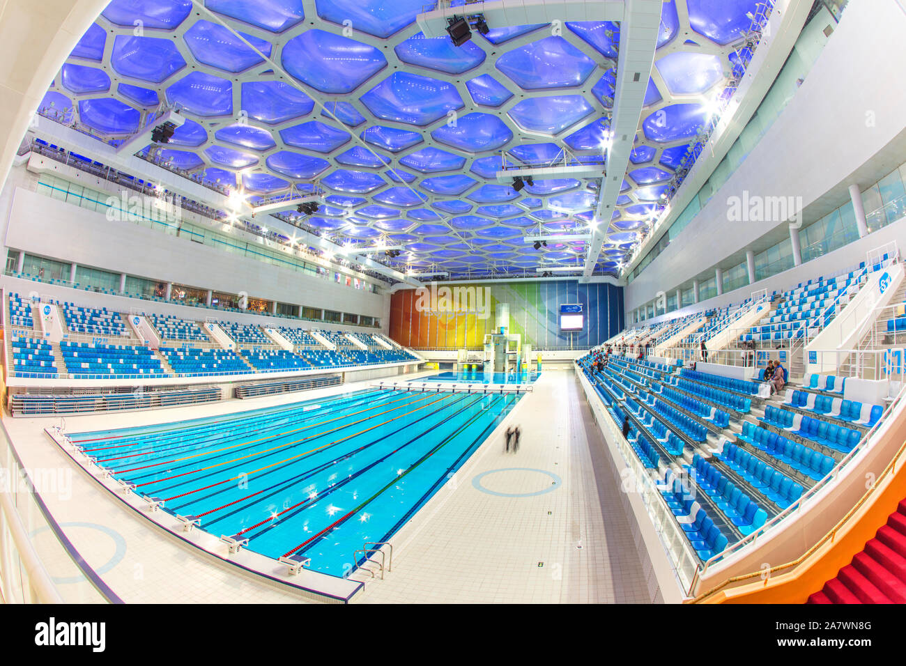 --FILE--Interior view of the National Aquatic Center or "Water Cube" in Beijing, China, 19 ...