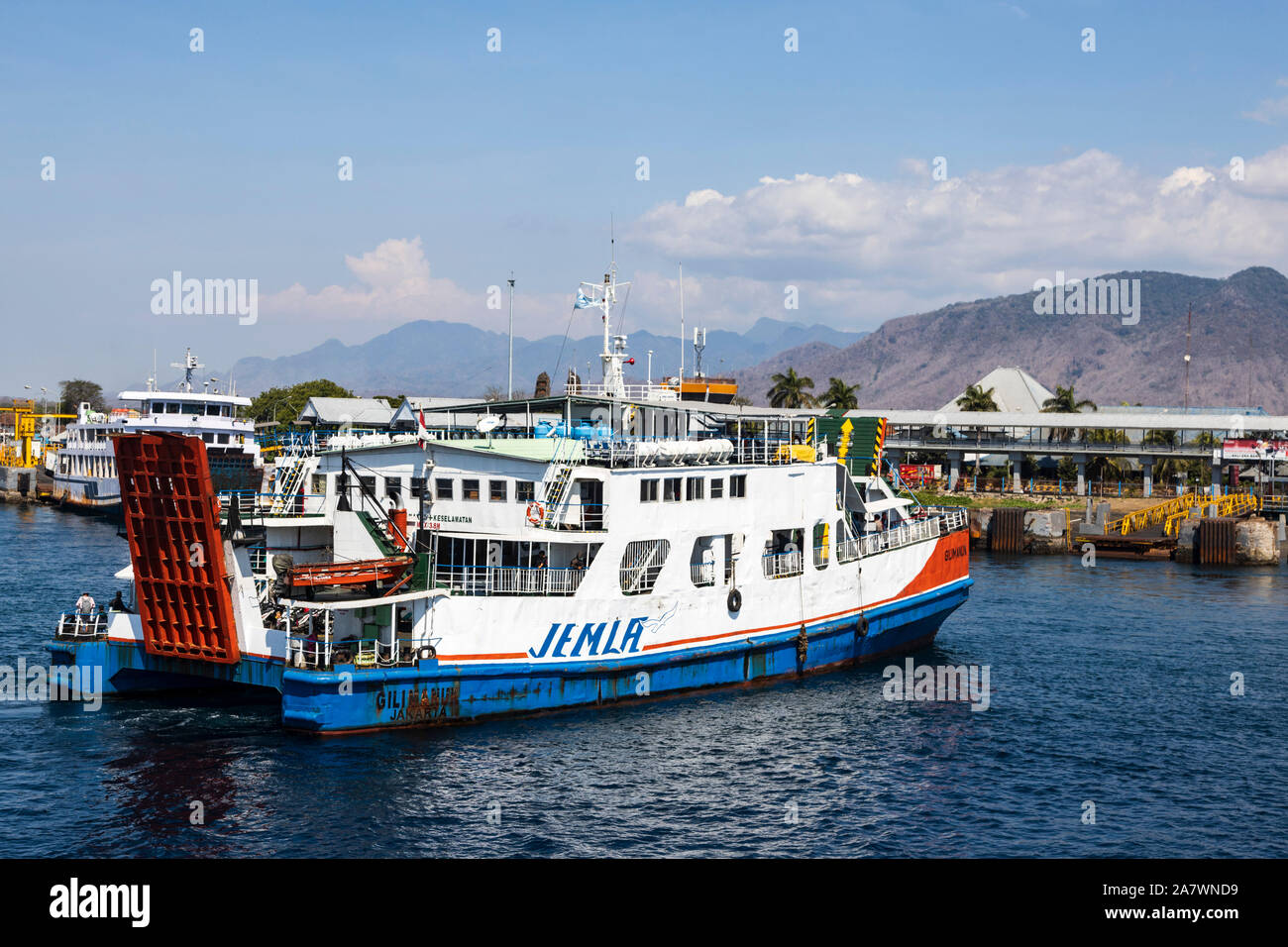 Ferries in the Bali Strait between the ports of Ketapang in Java and ...