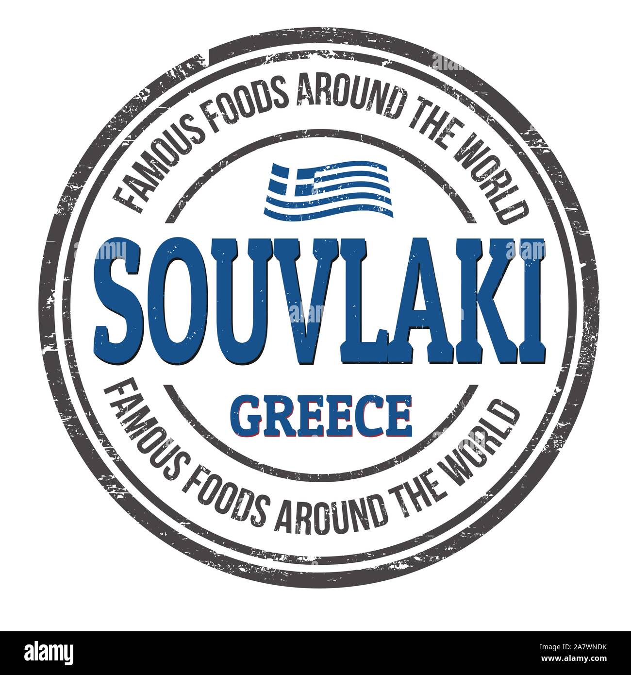 Famous foods around the world. Souvlaki sign or stamp on white ...