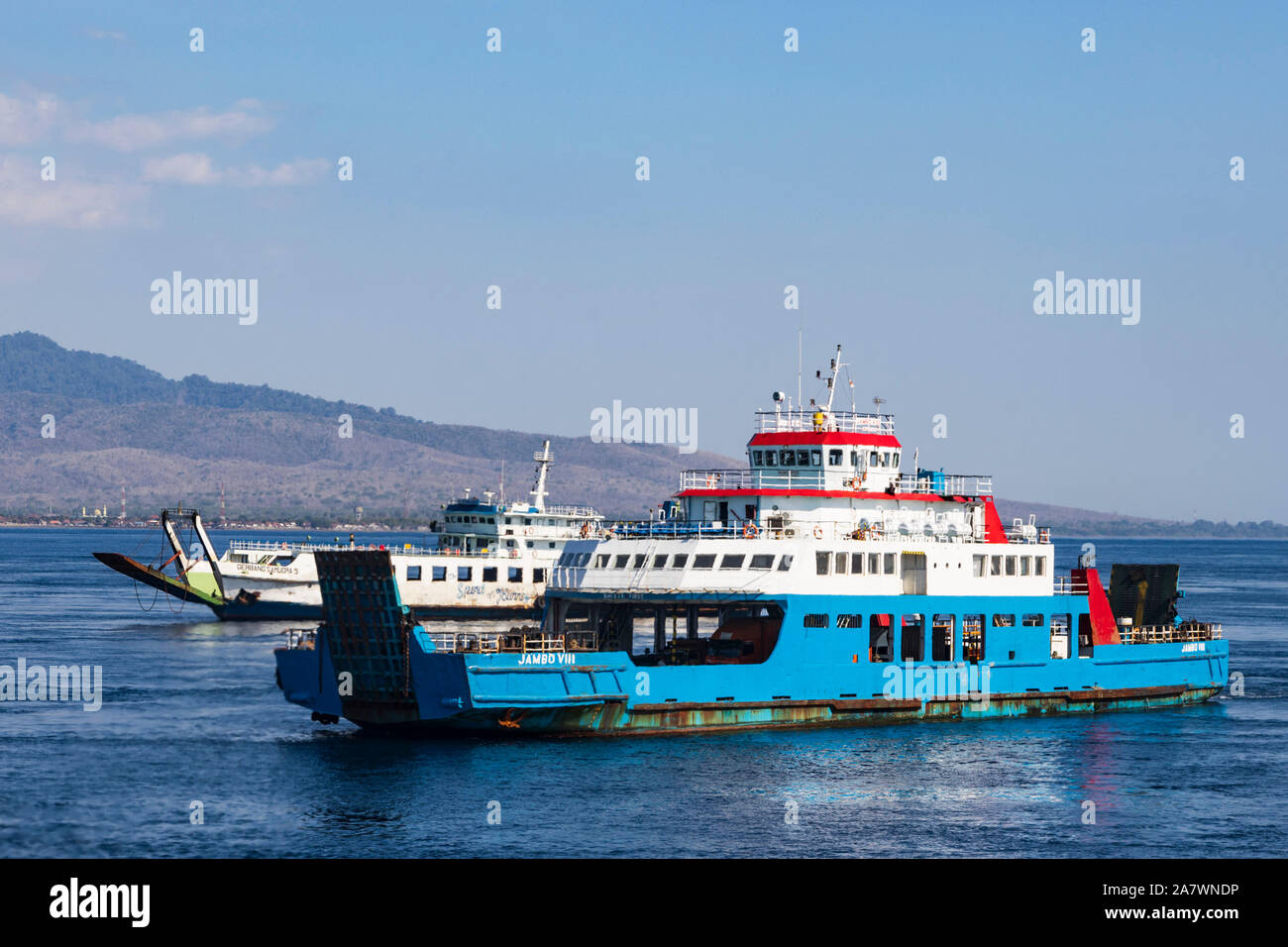 Ferries in the Bali Strait between the ports of Ketapang in Java and ...