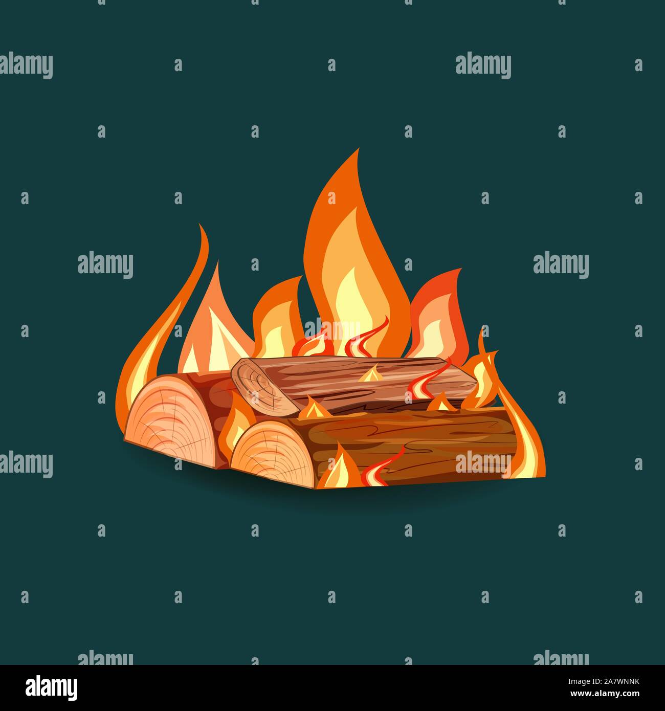 Vector Cartoon Style Illustration Of Bonfire Burning Woodpile Stock