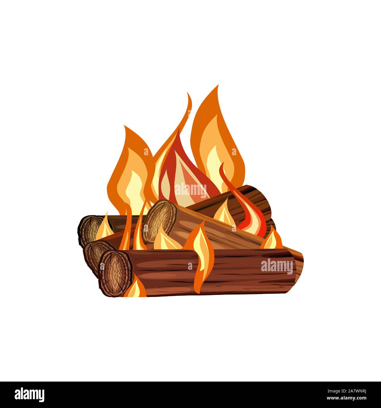 Vector Cartoon Style Illustration Of Bonfire Burning Woodpile Stock