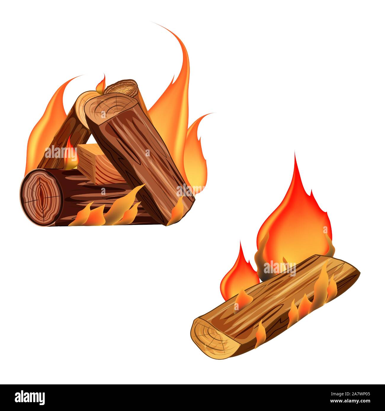 Vector Cartoon Style Illustration Of Bonfire Burning Woodpile Stock