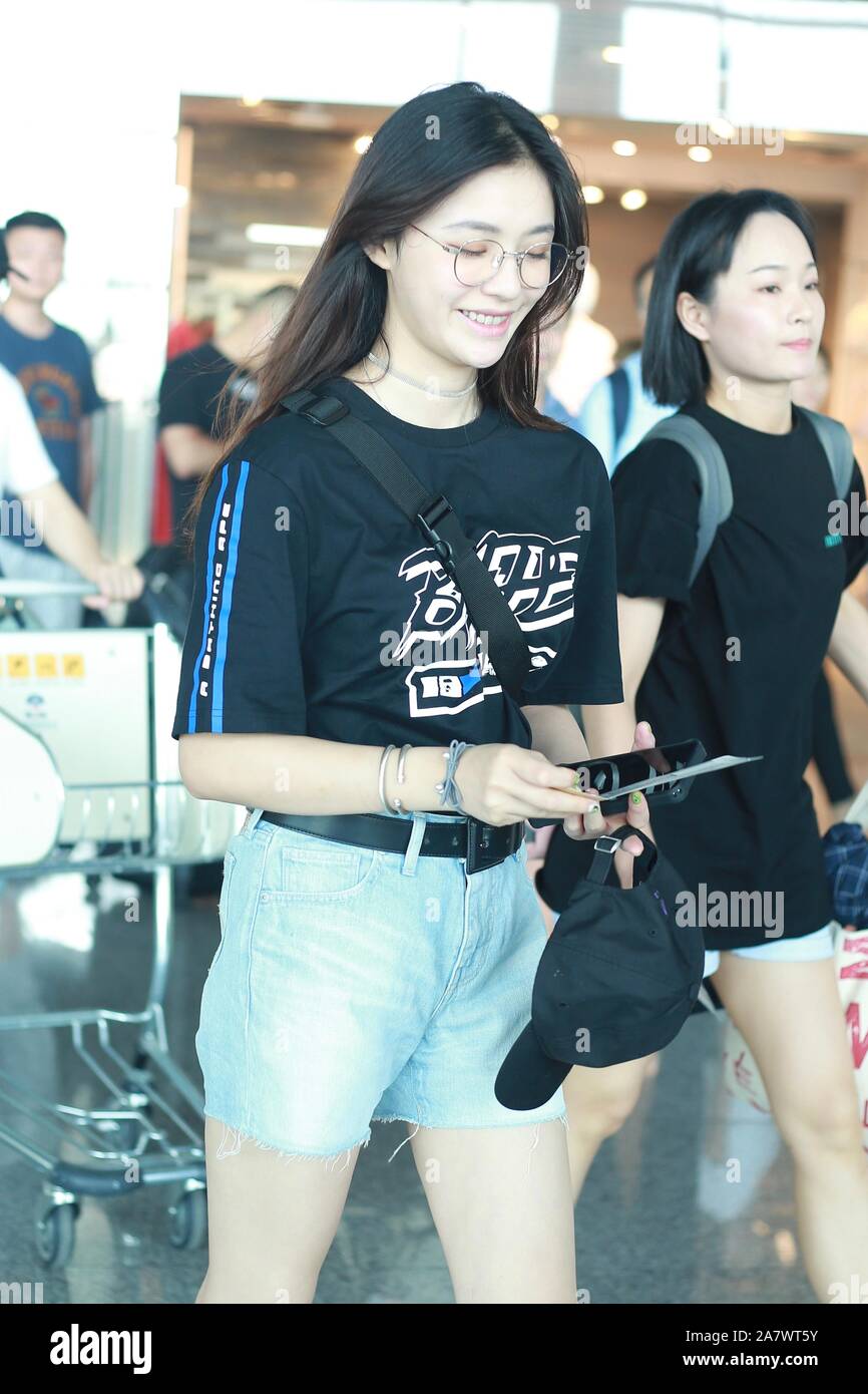 Chinese actress Jelly Lin or Jelly Lin arrives at the Beijing Capital ...