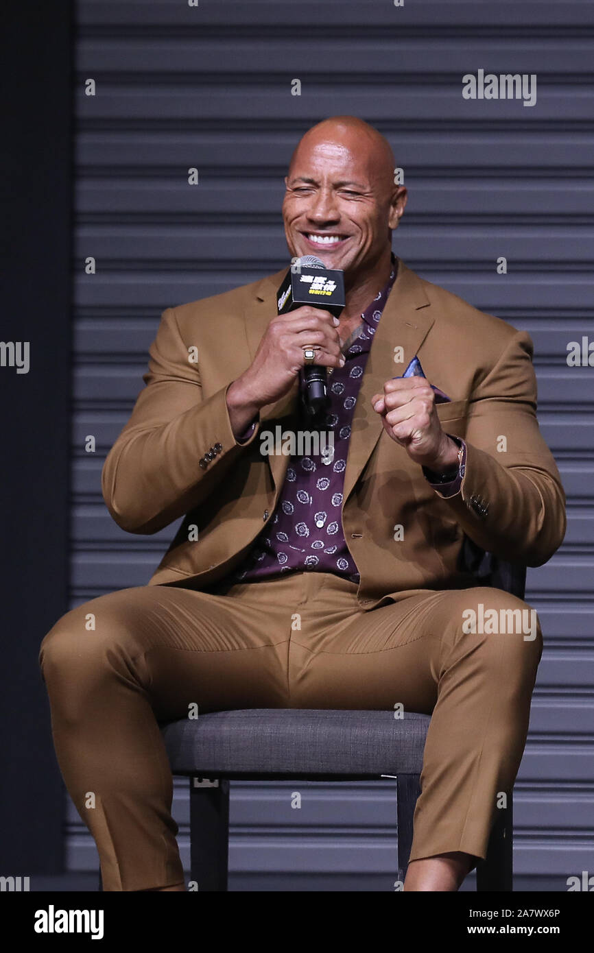 American actor Dwayne Johnson attends a press conference for new movie ...