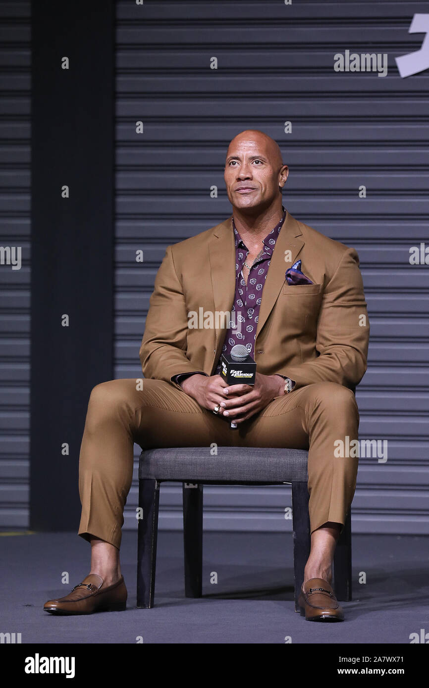 American actor Dwayne Johnson attends a press conference for new movie ...
