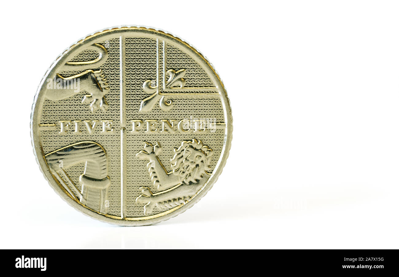 Five British pence coin isolated on white background Stock Photo - Alamy