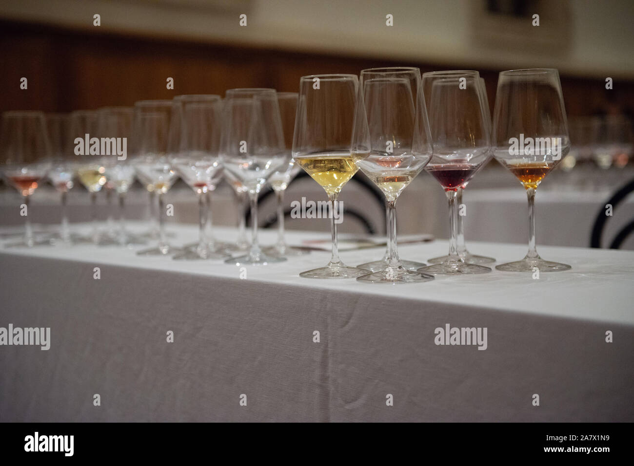 glass goblets with wine ready to be tasted Stock Photo - Alamy