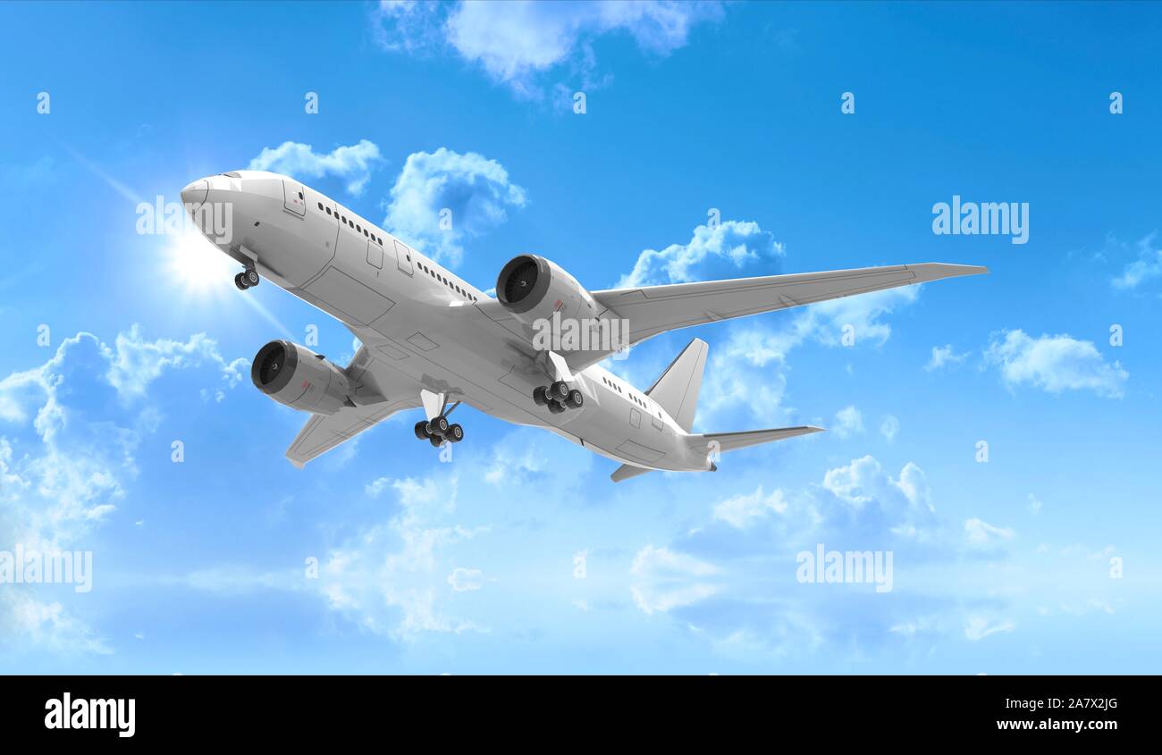 Airplane isolated on Sky 3D Rendering Stock Photo - Alamy