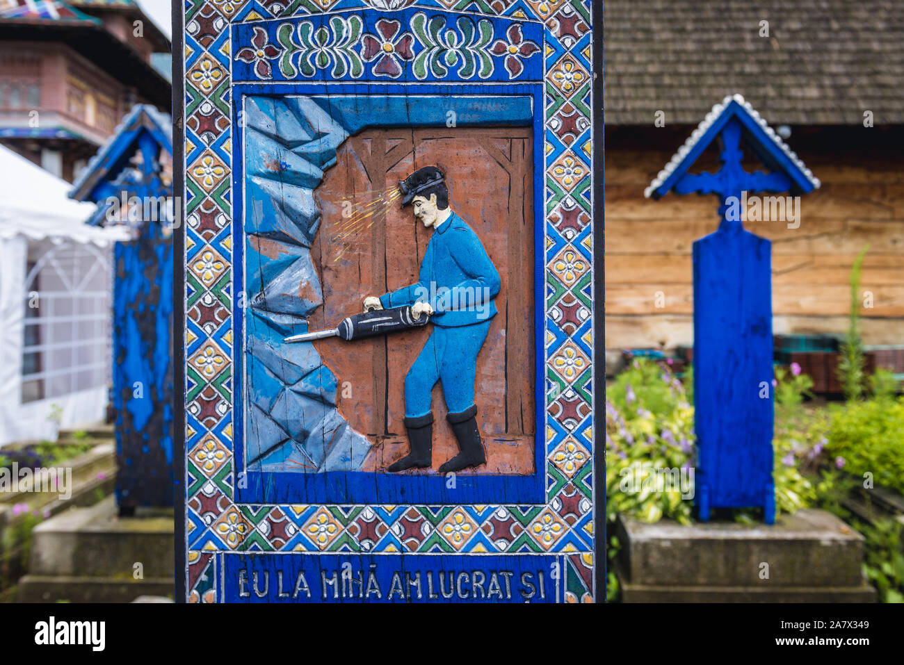 Painted headstone on Cimitirul Vesel - Merry Cemetery, famous cemetery ...
