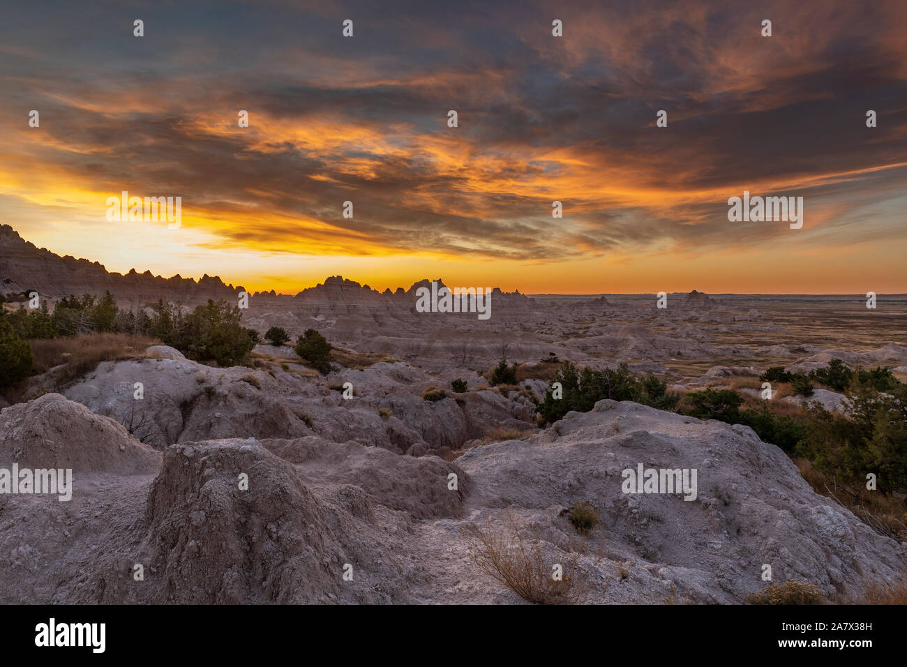 Sunrise from Cliff Shelf Nature Trail, Badlands National Park, SD, USA ...