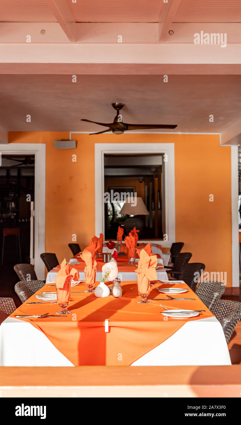 Restaurant table covered orange hi-res stock photography and images - Alamy