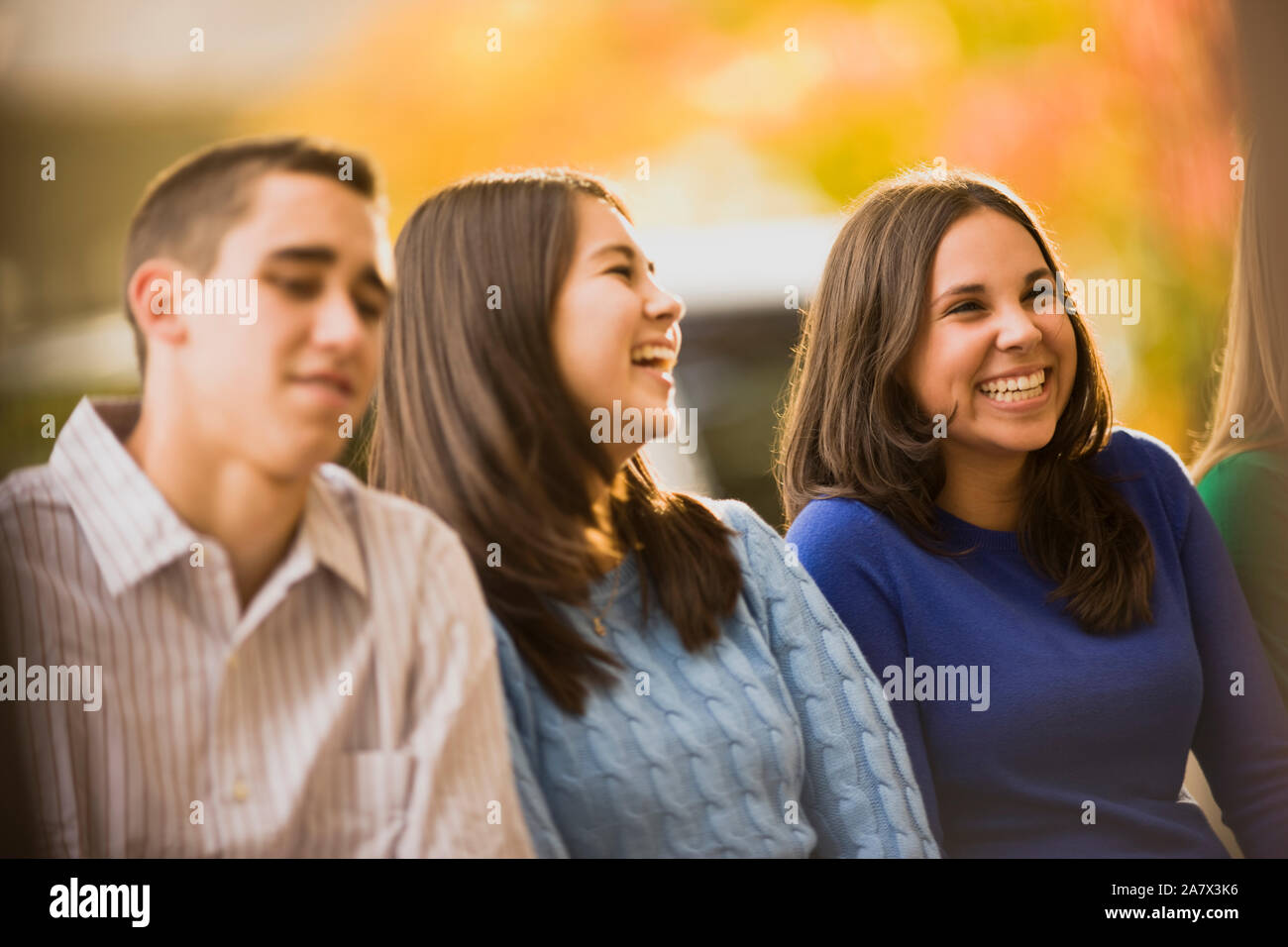 Friends smiling together Stock Photo - Alamy
