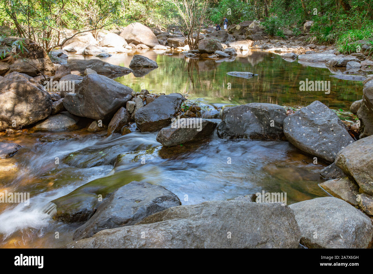 Mountain spring water, stream between rocks and stones, brook, creek ...