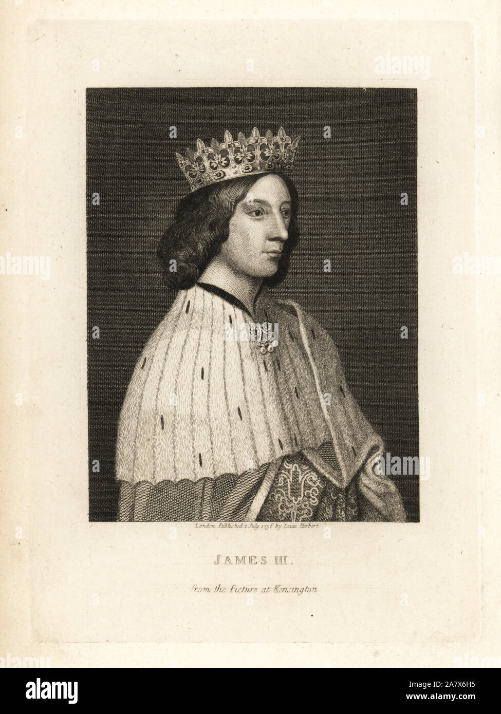 King James III of Scotland, circa 1482. Copperplate engraving by ...