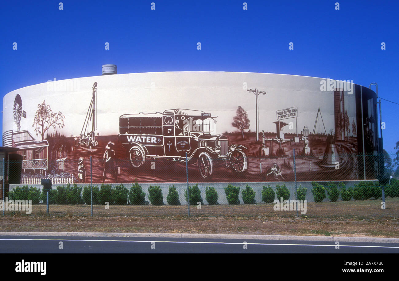 MURAL ON LARGE WATER TANK, MILLMERRAN, QUEENSLAND, AUSTRALIA. ARTWORK ...