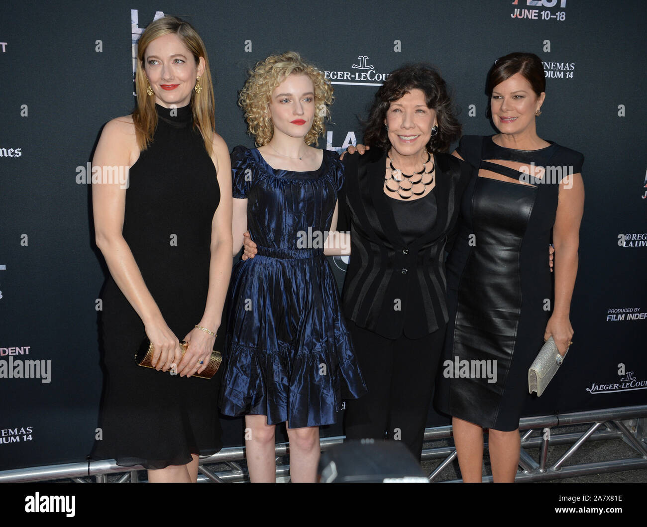 LOS ANGELES, CA - JUNE 11, 2015: Judy Greer, Julia Garner, Lily Tomlin ...
