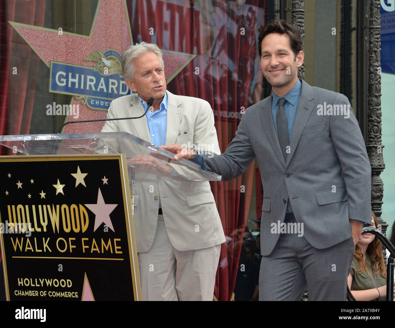 LOS ANGELES, CA - JULY 1, 2015: Actors Paul Rudd & Michael Douglas ...