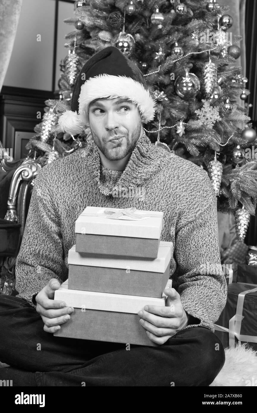 Christmas holidays handsome bearded Black and White Stock Photos ...