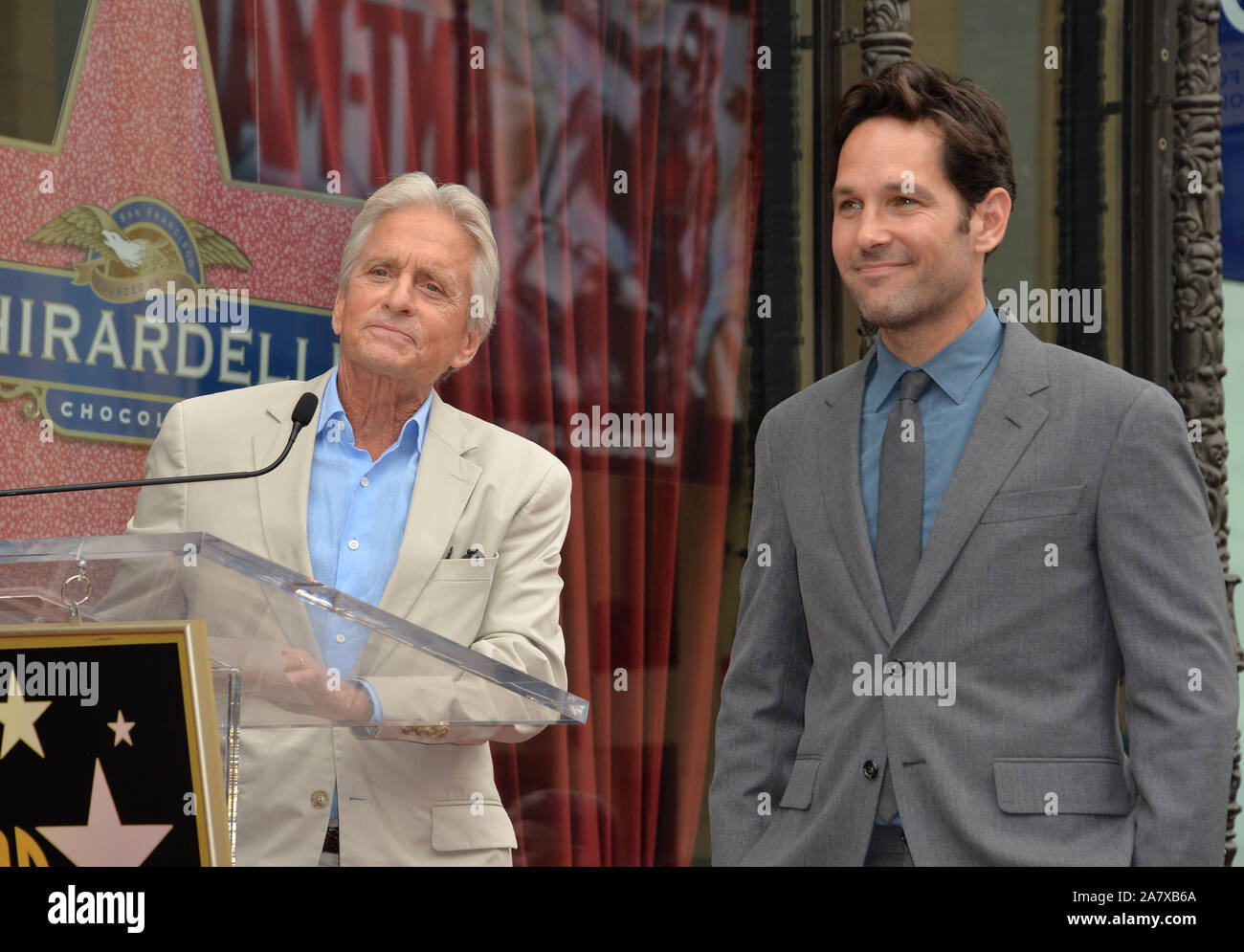 LOS ANGELES, CA - JULY 1, 2015: Actors Paul Rudd & Michael Douglas ...