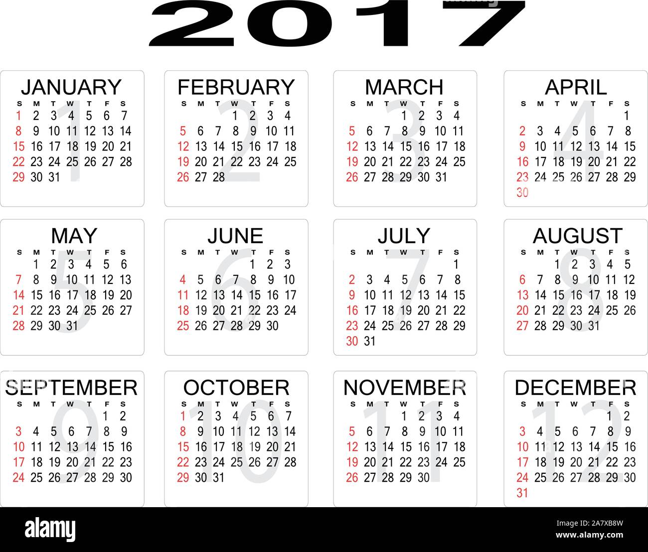 2017 year calendar on white background Stock Vector Image & Art - Alamy