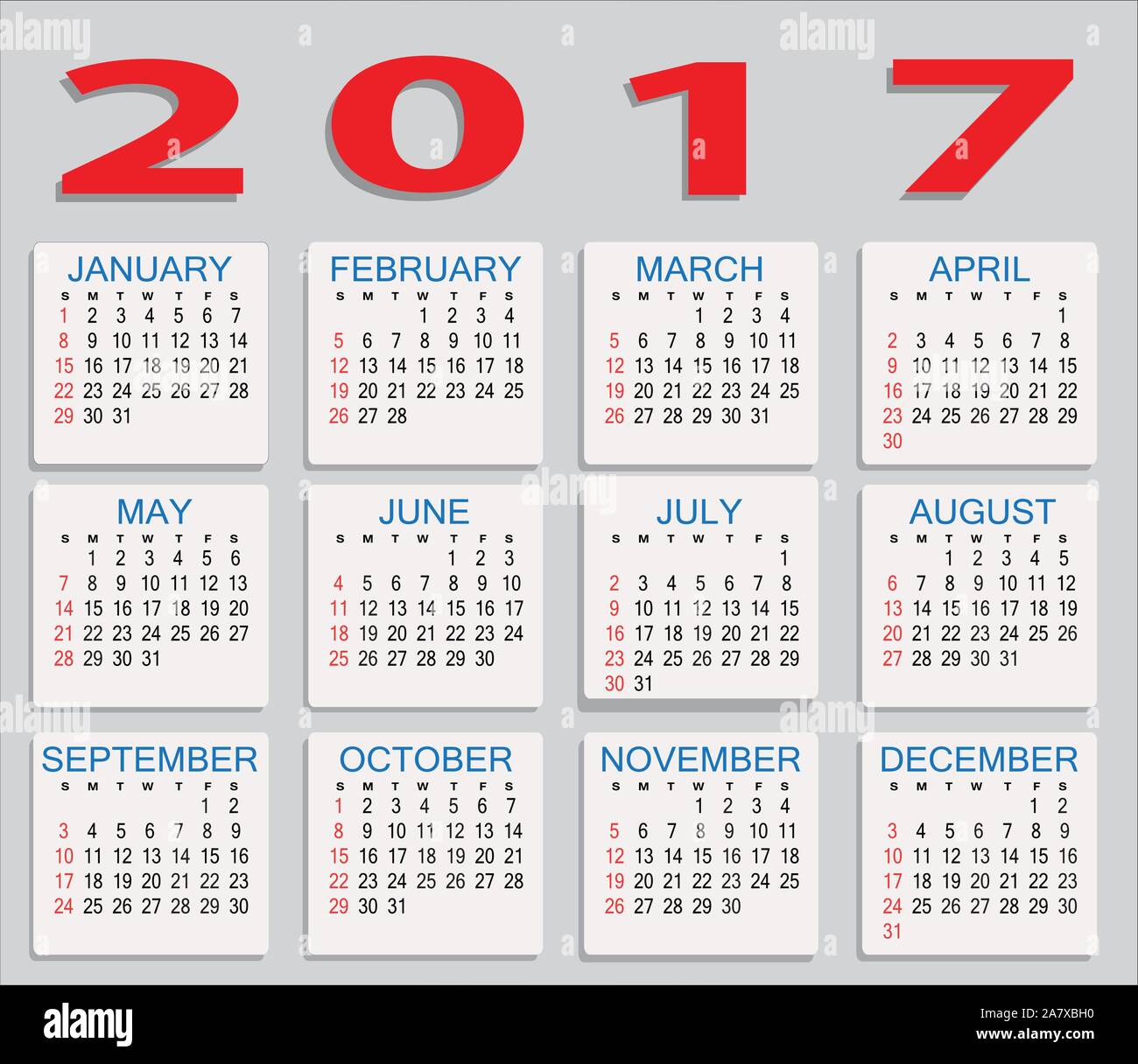 Simple calendar template of september 2017 hi-res stock photography and ...