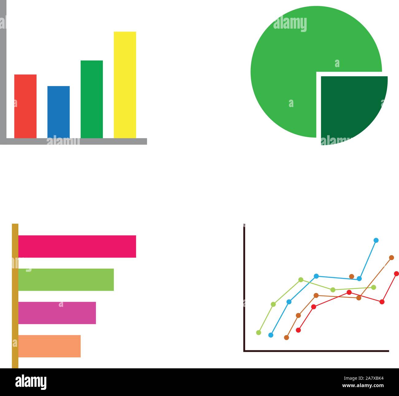 Business data market elements dot bar pie charts diagrams and graphs flat icons set isolated ...