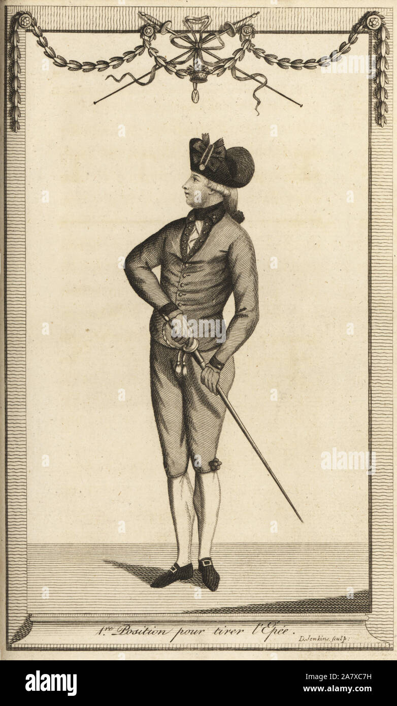 First position to draw the epee. Gentleman fencer about to draw his ...