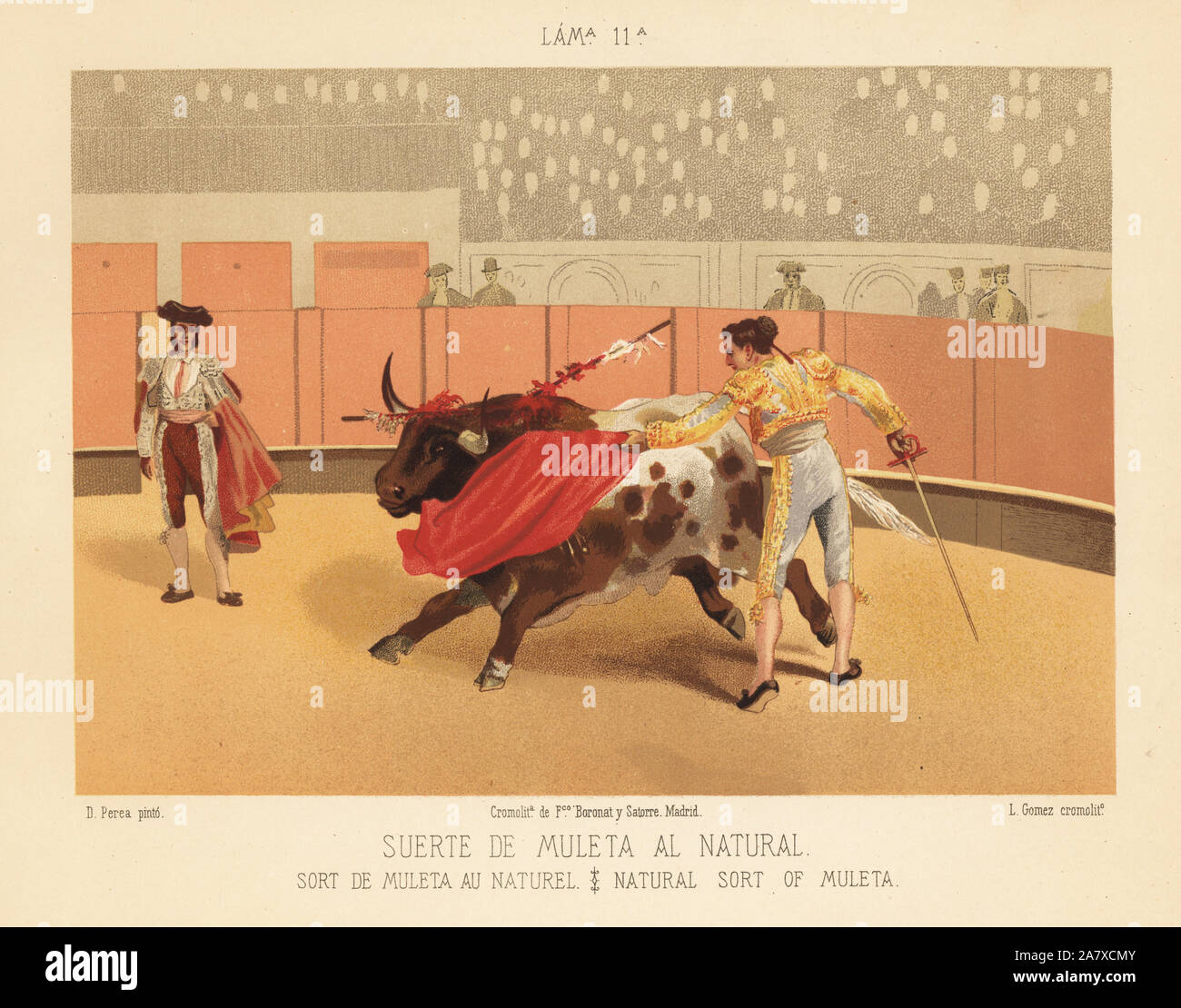 Matador making a pass with the muleta (cape) and sword ...