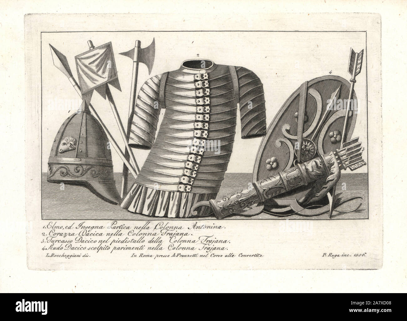 Parthian helmet, ensign and weapons from the Column of Marcus Aurelius ...