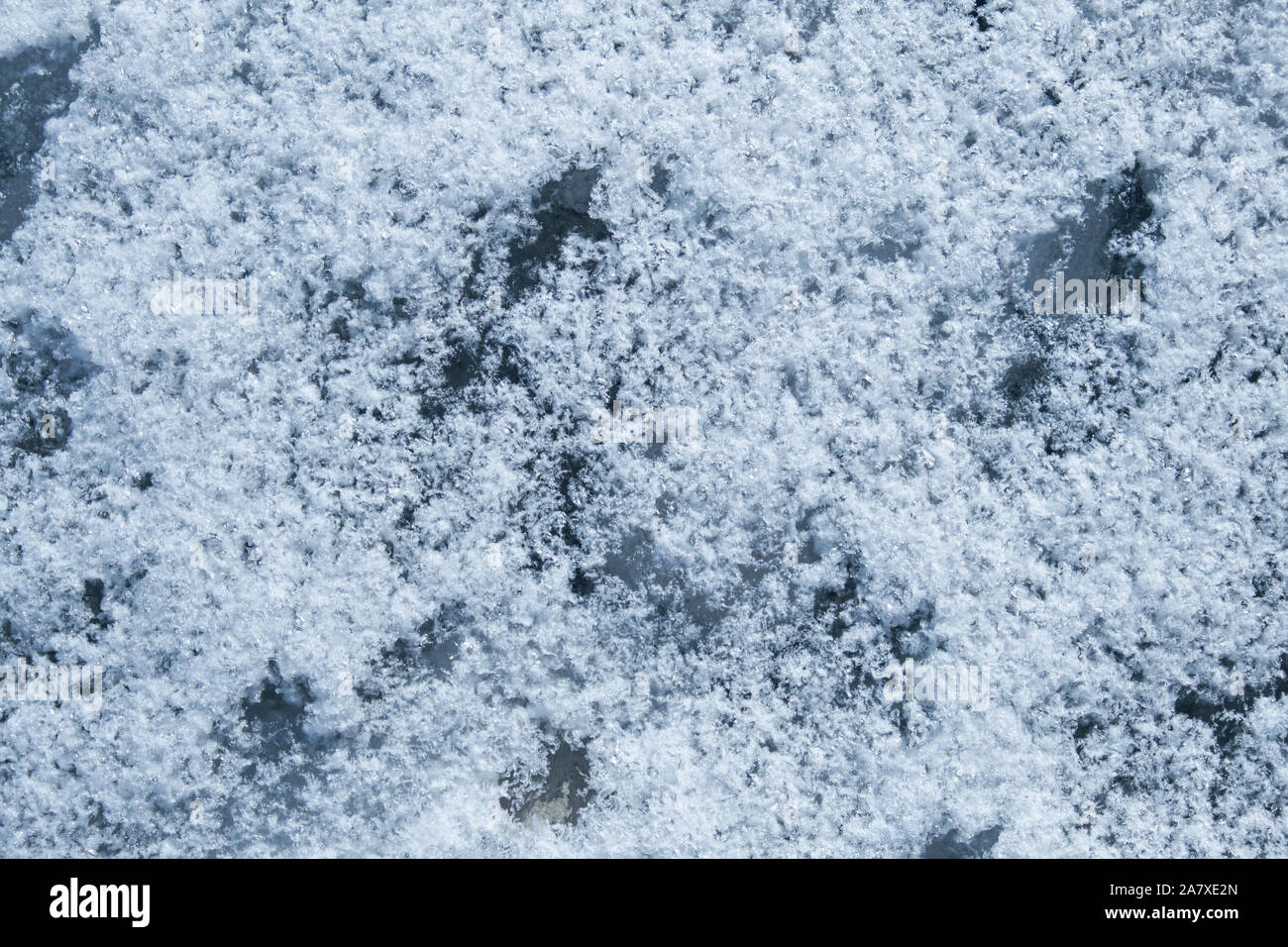 Texture of hoarfrost crystals over ice. Natural winter snow background ...