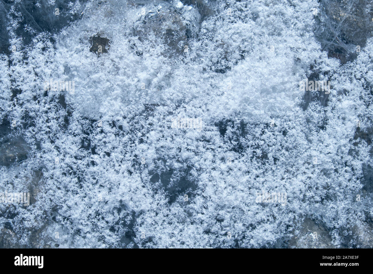 Texture of hoarfrost crystals over ice. Natural winter snow background ...
