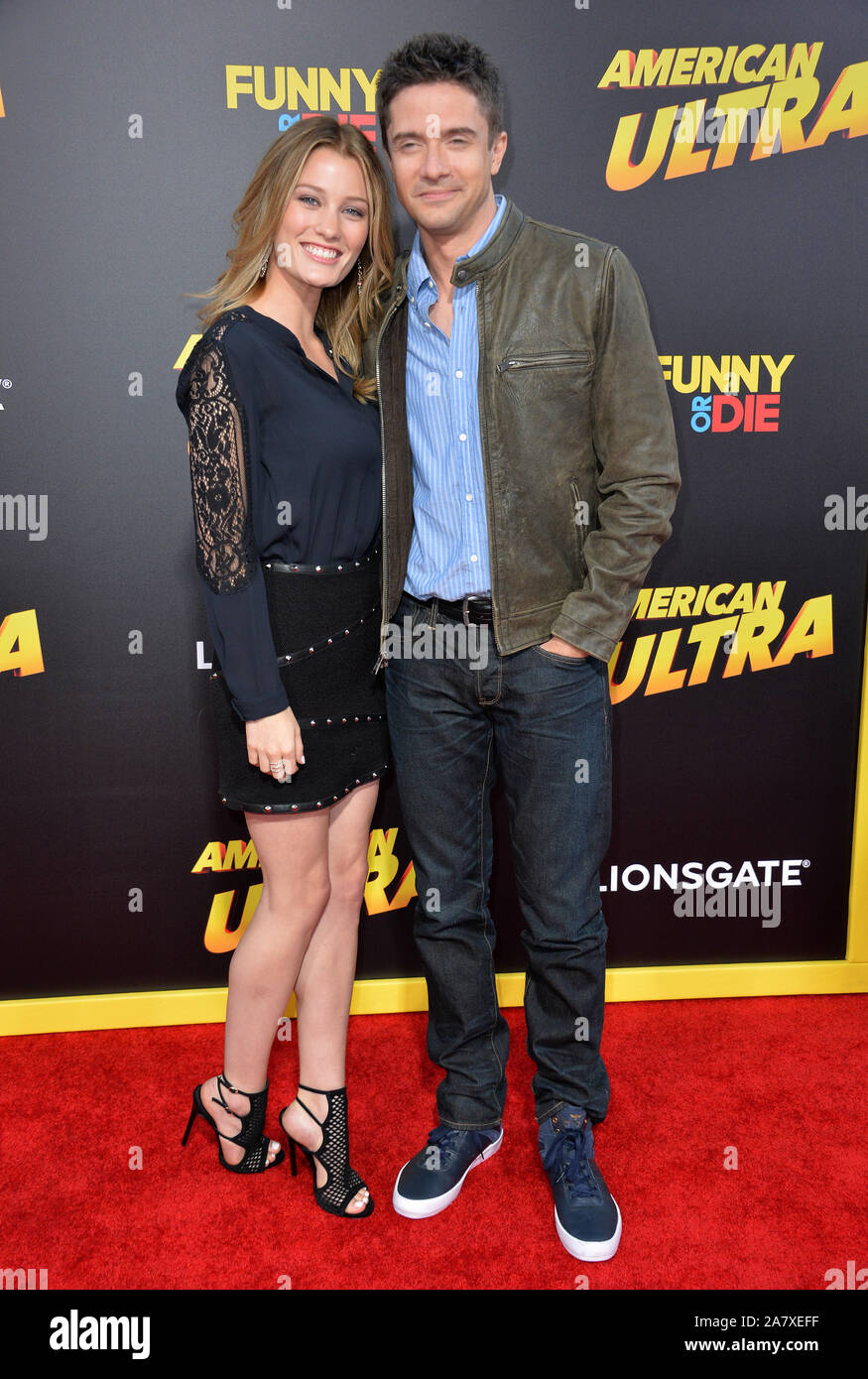 LOS ANGELES, CA - AUGUST 18, 2015: Topher Grace & girlfriend Ashley ...