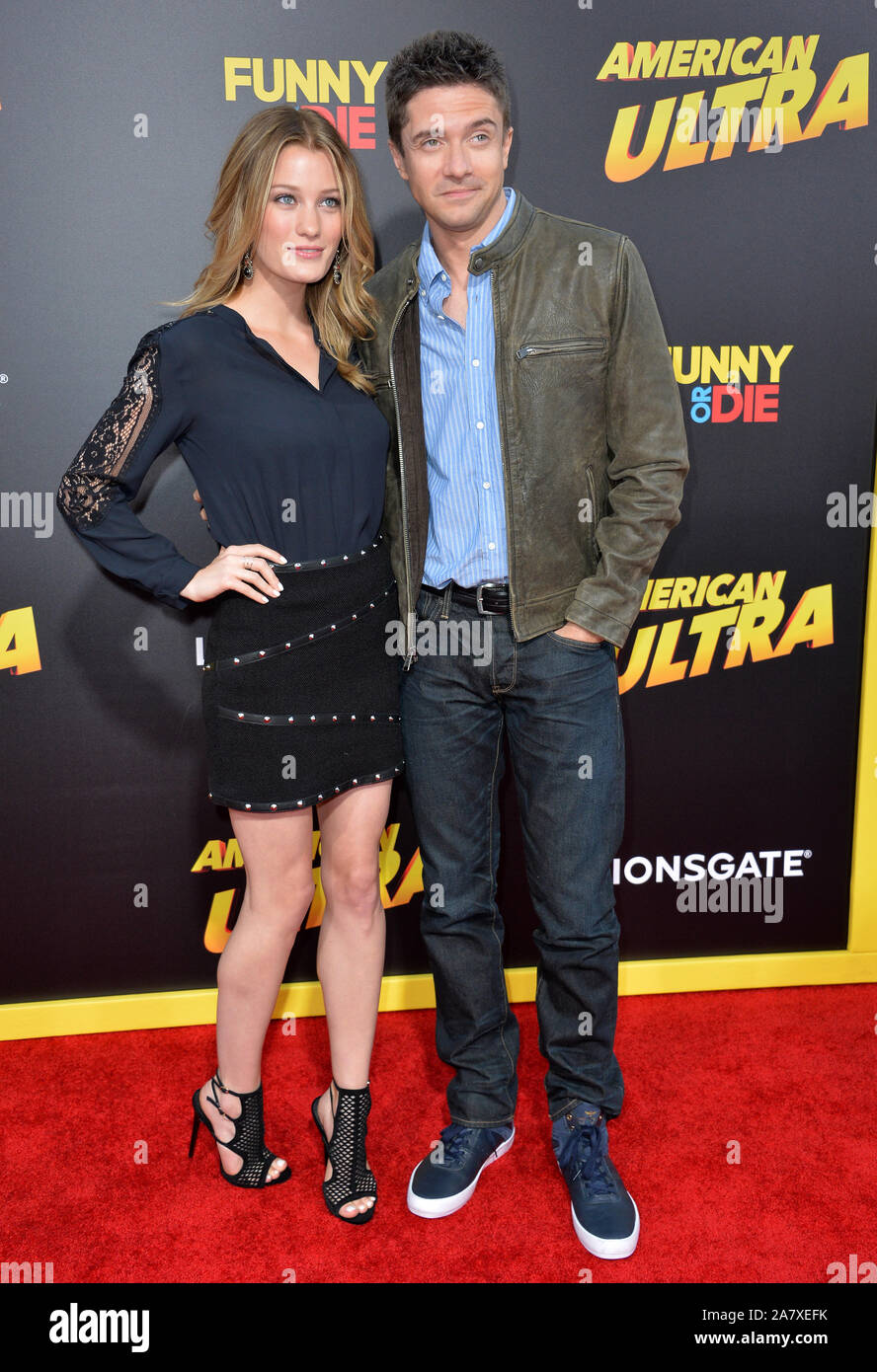 LOS ANGELES, CA - AUGUST 18, 2015: Topher Grace & girlfriend Ashley ...