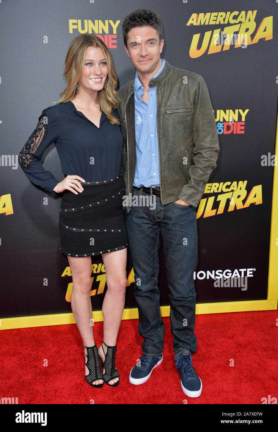 LOS ANGELES, CA - AUGUST 18, 2015: Topher Grace & girlfriend Ashley ...