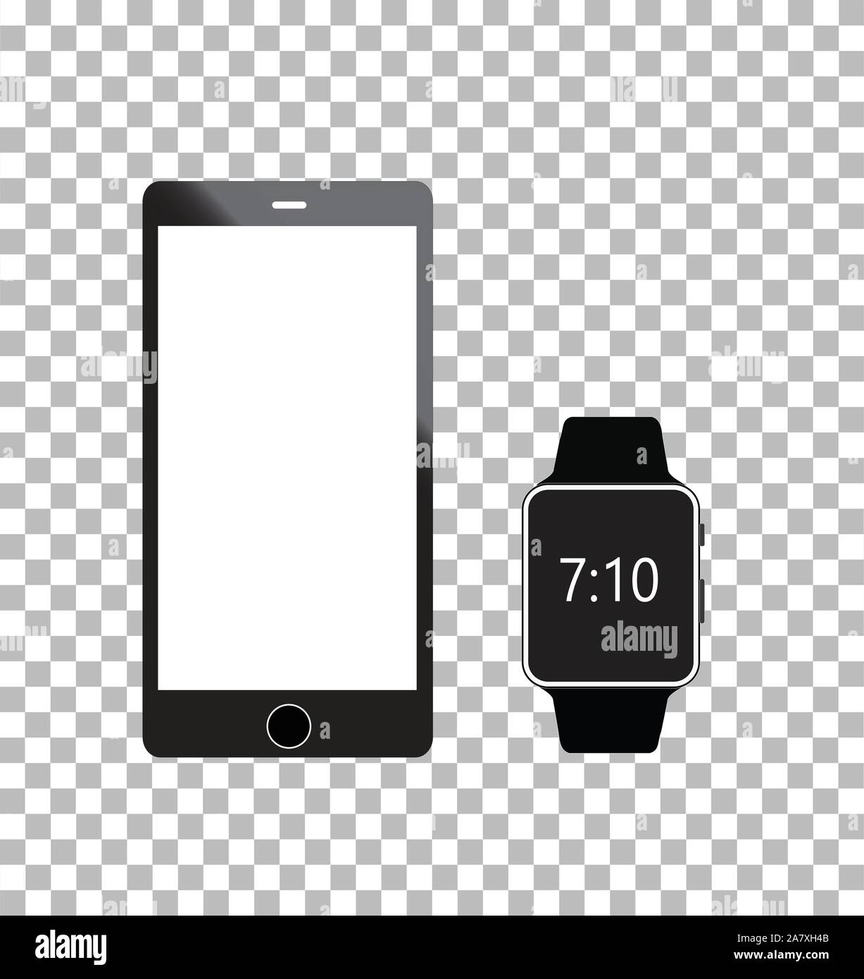 Smartphone and Digital Smart watch icon on transparent background. flat ...