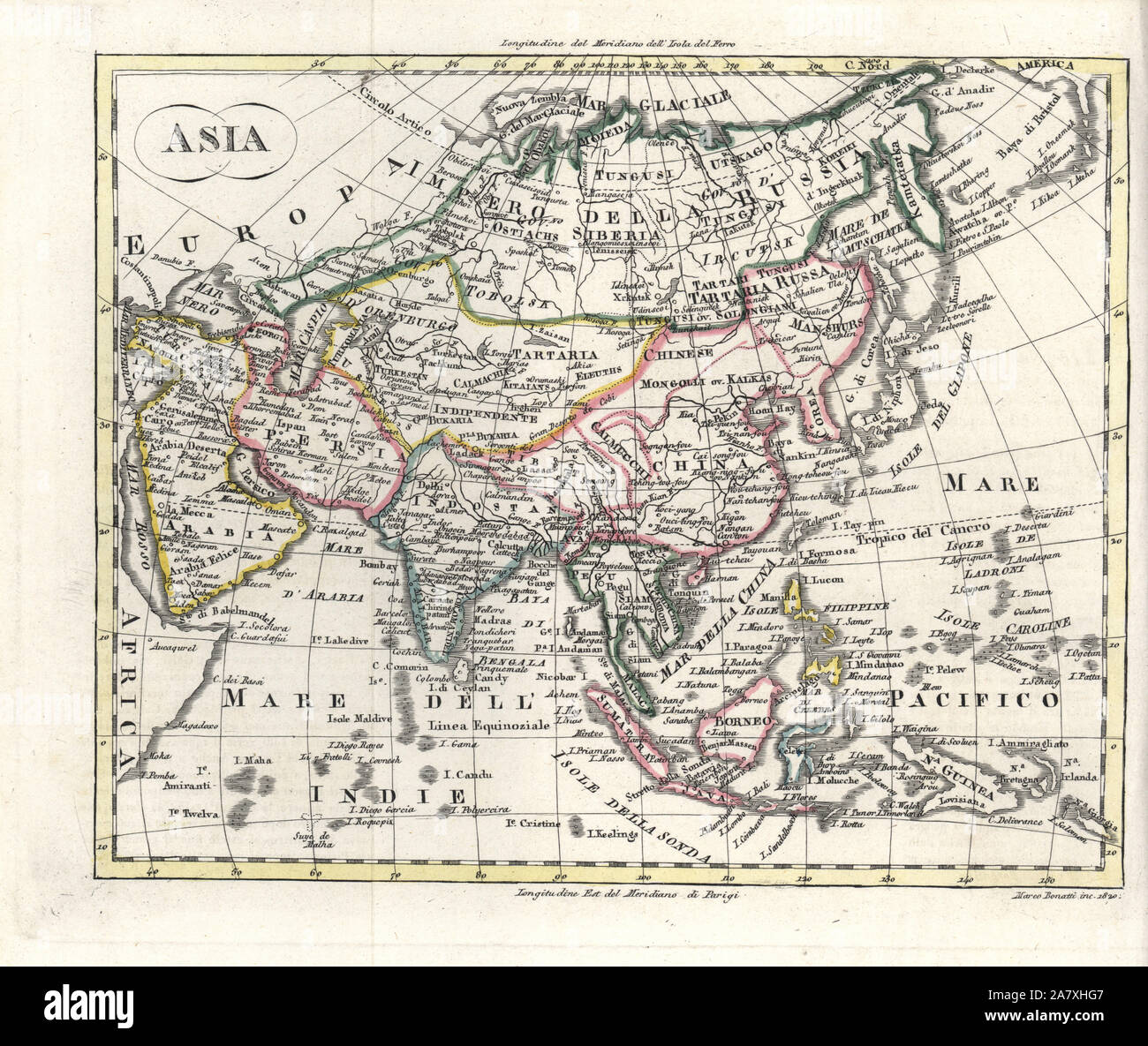 Map of Asia circa 1810. Handcoloured copperplate engraving by Andrea ...