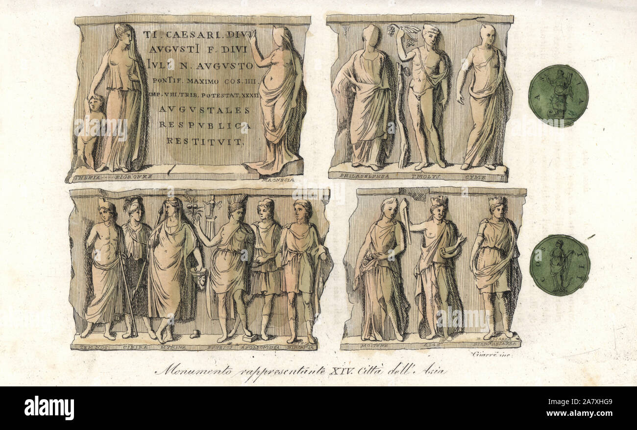 Monument with allegorical statues representing 14 ancient cities of ...