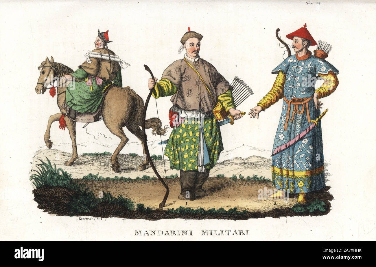 Chinese mandarins in military uniform with scimitar and bow, arrow ...