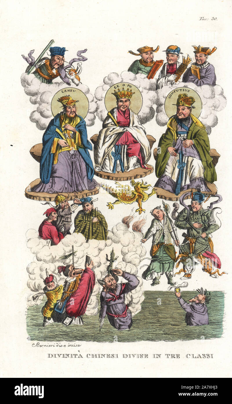 Chinese deities in three classes, with portraits of Lauzi, Amitabha ...
